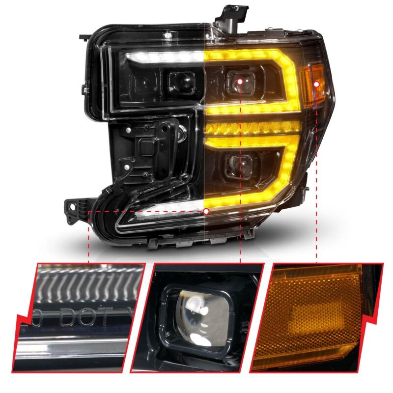 Anzo 19-21 GMC Sierra 1500 LED Projector Headlight w/Switchback+Sequen – SR1 Performance