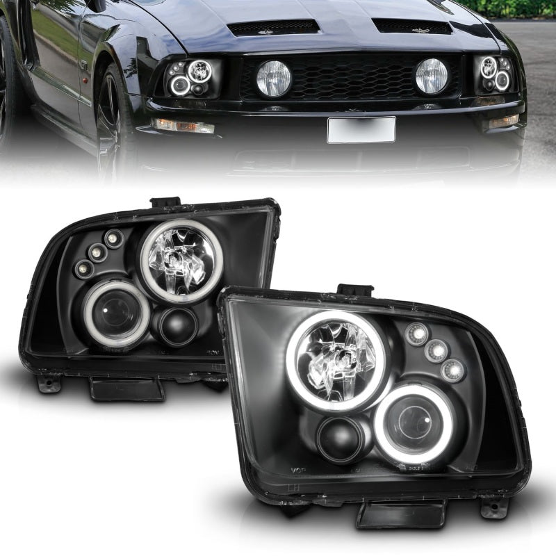 ANZO 2005-2009 Ford Mustang Projector Headlights w/ Halo Black – SR1 Performance