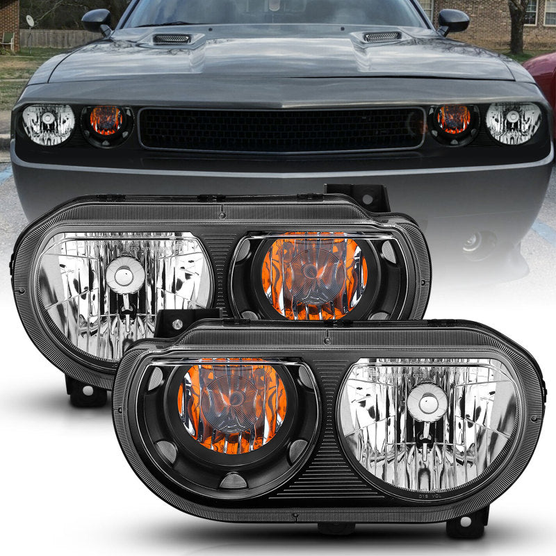 ANZO 2008-2014 Dodge Challenger Crystal Headlights Black – SR1 Performance