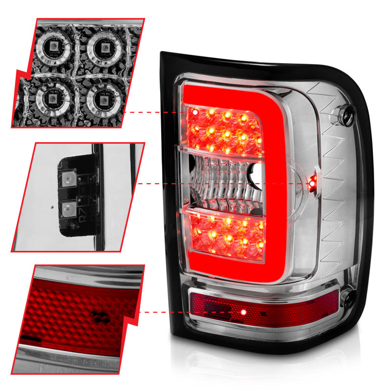 ANZO 2001-2011 Ford Ranger LED Tail Lights w/ Light Bar Chrome Housing – SR1 Performance