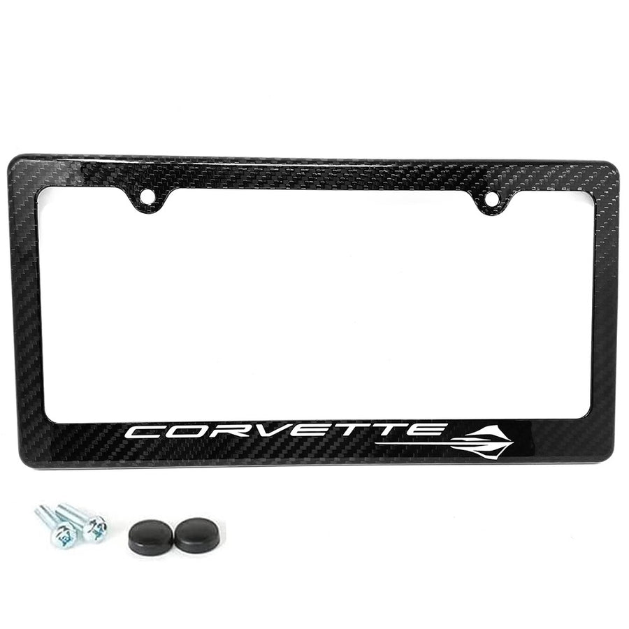 C8 Corvette Carbon Fiber License Plate Frame - Corvette Script with Fi ...