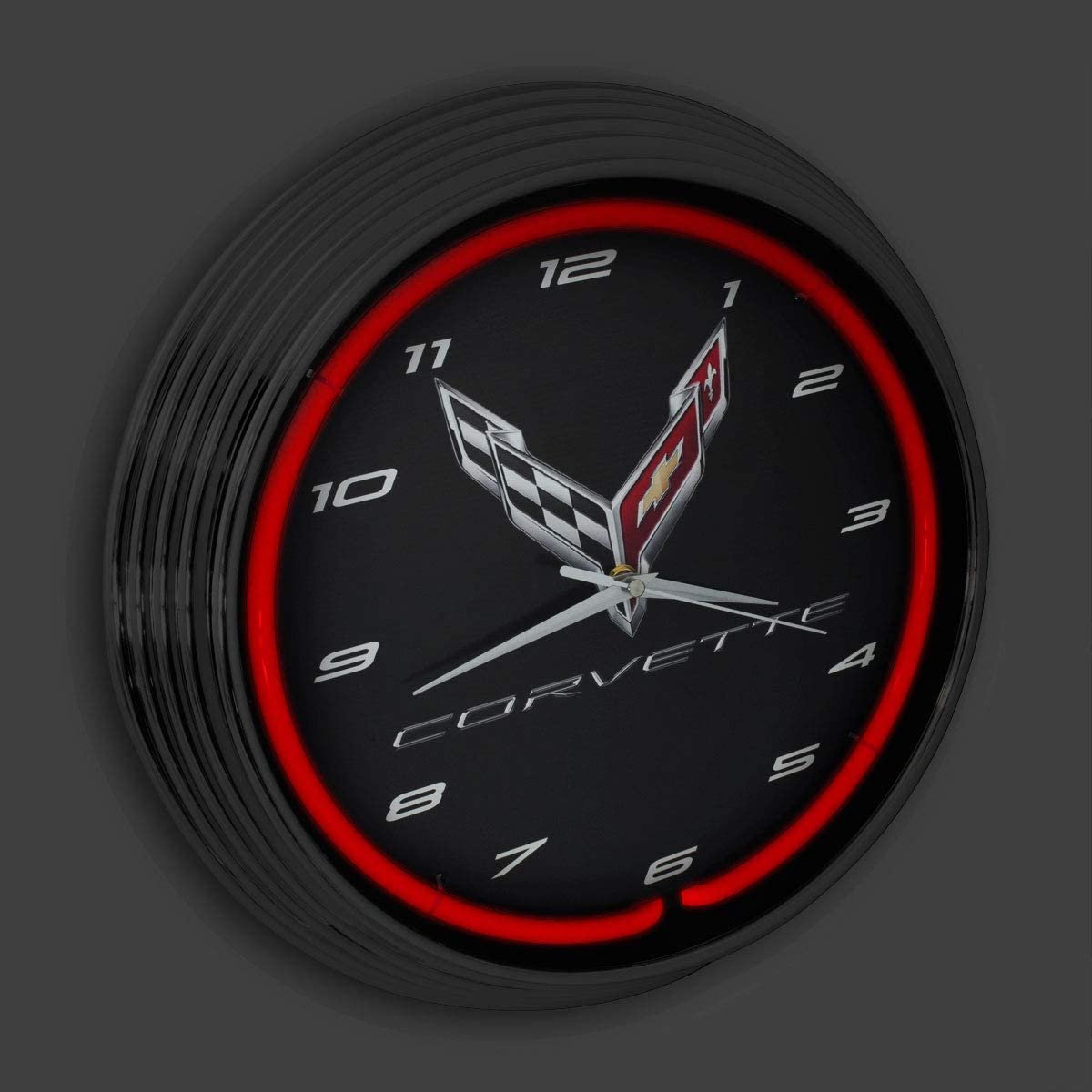 C8 Corvette Clock - 15" Neon Wall Clock with C8 Crossed Flags Logo ...