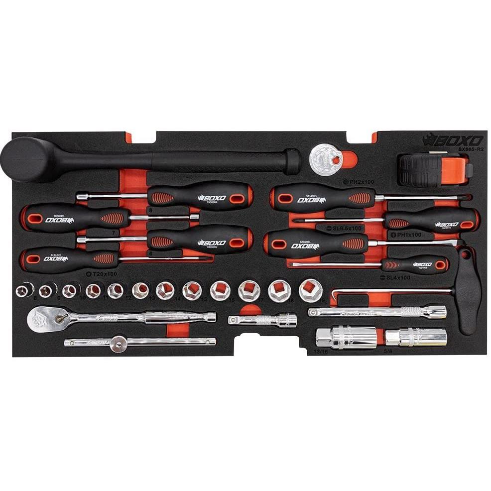 BOXO USA 69-Piece Metric Go Kart Tool Kit With Black 3-Drawer Hand Car ...