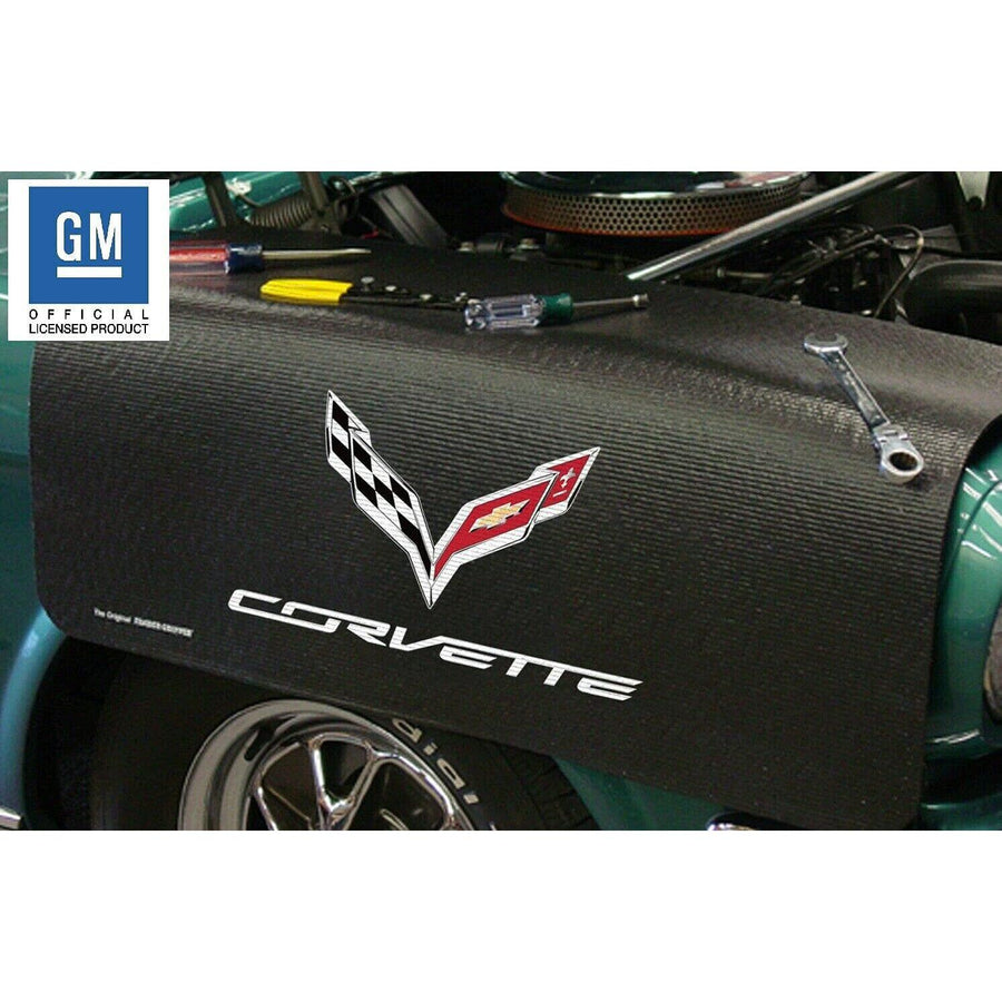 C7 Corvette Fender Gripper Fender Mat - Crossed Flags Logo : Black ...
